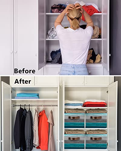 Turquoise Grey Ombre Wood Storage Basket Waterproof Cube Storage Bin Organizer with Handles, Beach Nautical Anchor Ocean Coastal Collapsible Storage Cubes Bins for Clothes Books Toys 15"x11"x9.5"