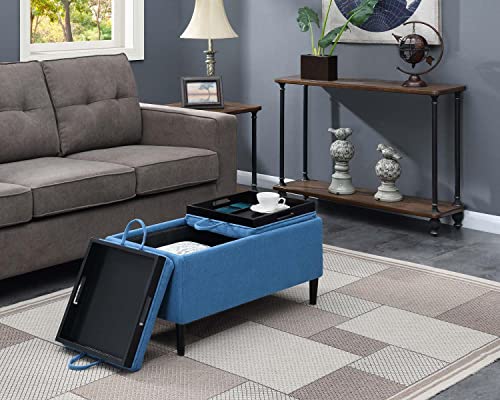 Convenience Concepts Designs4Comfort Magnolia Storage Ottoman with Reversible Trays, Soft Blue Fabric