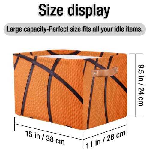 AUUXVA Basketball Texture Storage Bins Baskets Fabric Laundry Baskets, Sport Basketball Storage Cube Boxes Organizer Bag Bin for Toy Organizing Book Storage Shelves Nursery Closet