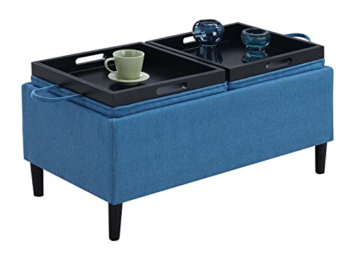 Convenience Concepts Designs4Comfort Magnolia Storage Ottoman with Reversible Trays, Soft Blue Fabric