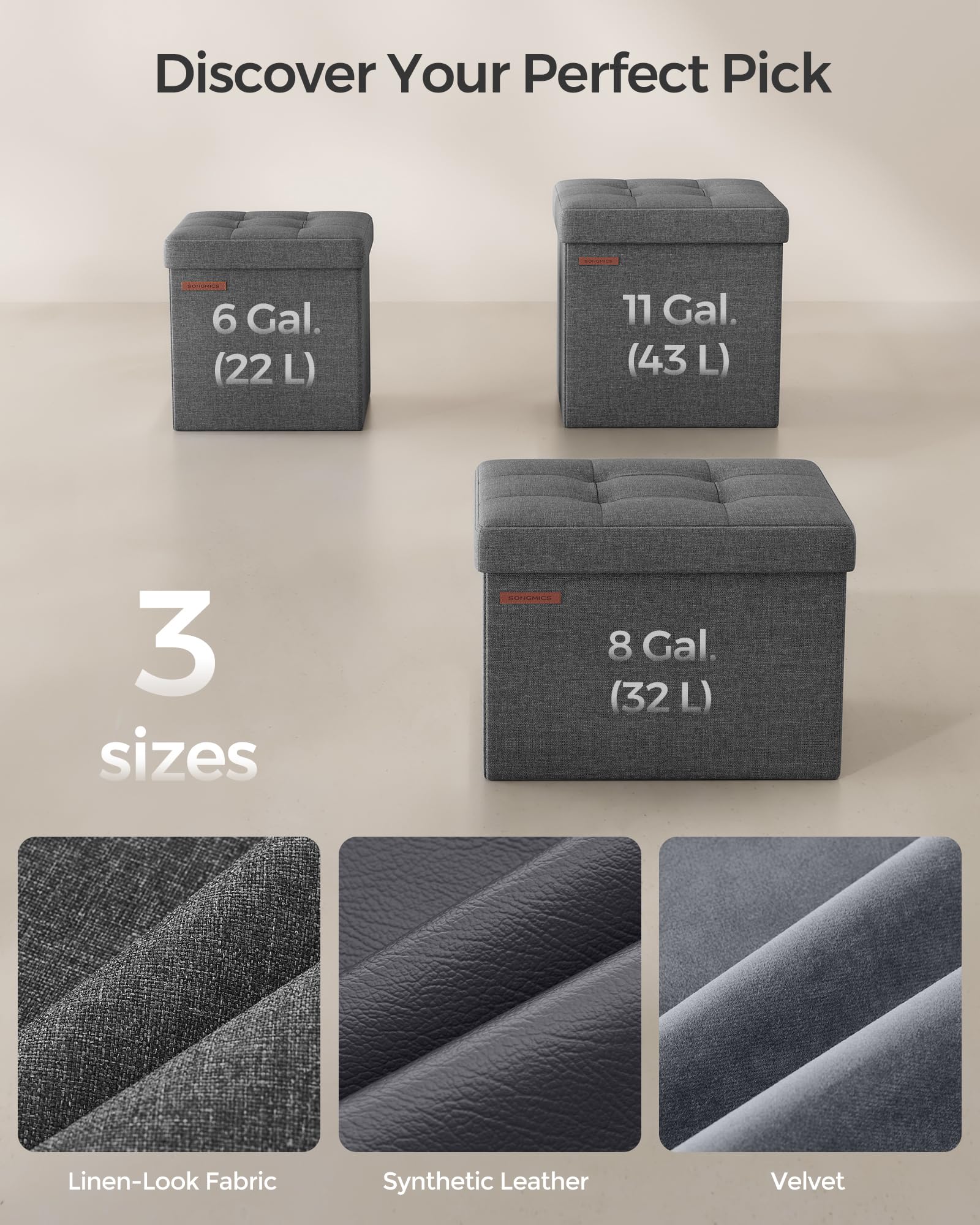 SONGMICS 11.8 Inches Small Folding Storage Ottoman Cube, Storage Footrest, Foot Rest Stool, for Living Room, Bedroom, Dorm, Dark Gray ULSF028G01