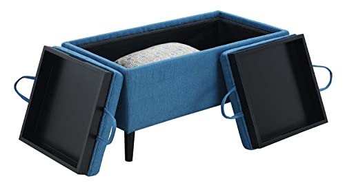 Convenience Concepts Designs4Comfort Magnolia Storage Ottoman with Reversible Trays, Soft Blue Fabric