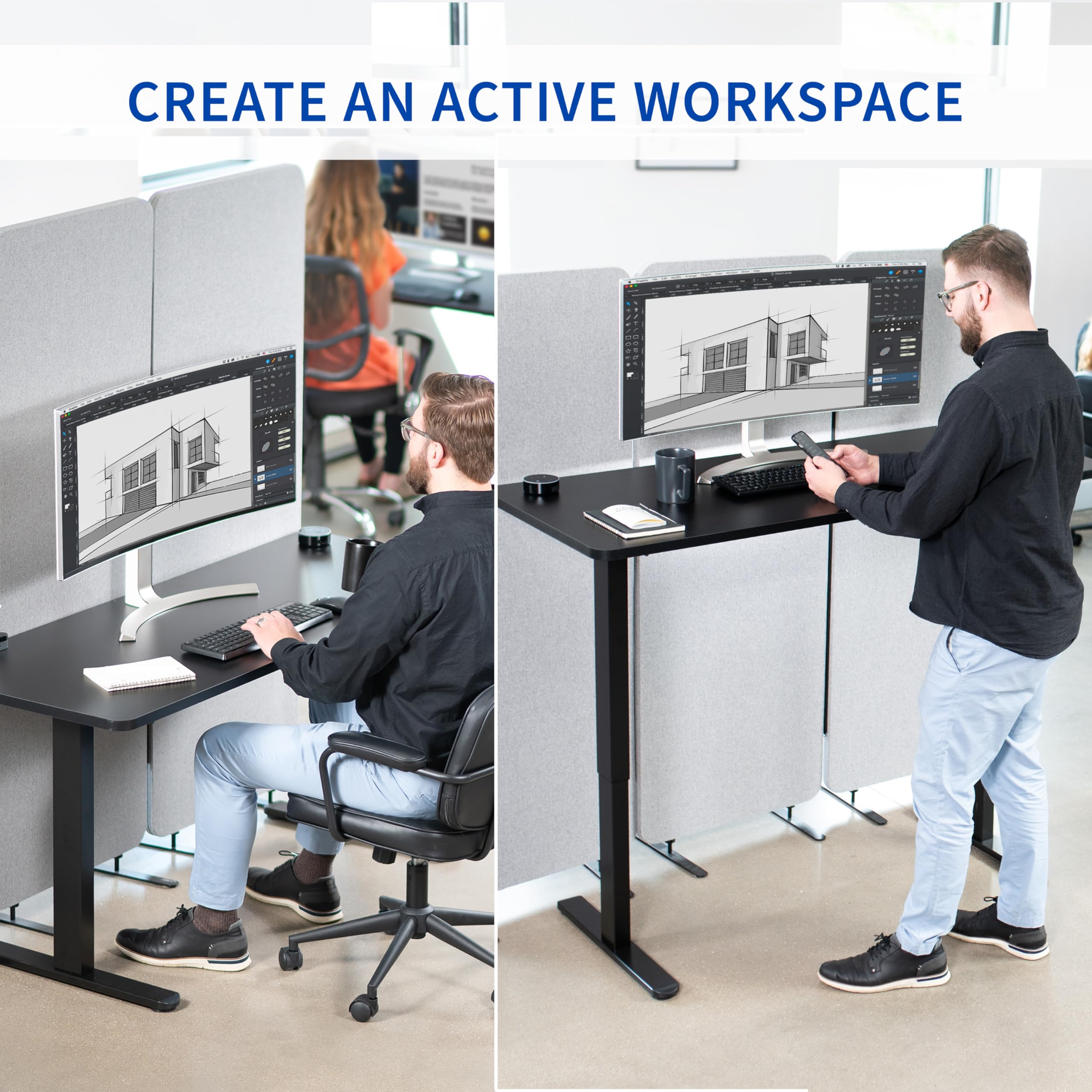 VIVO 60-inch Electric Height Adjustable 60 x 24 inch Stand Up Desk, White Solid One-Piece Table Top, White Frame Standing Workstation, Home & Office Furniture Sets, DESK-KIT-W06W