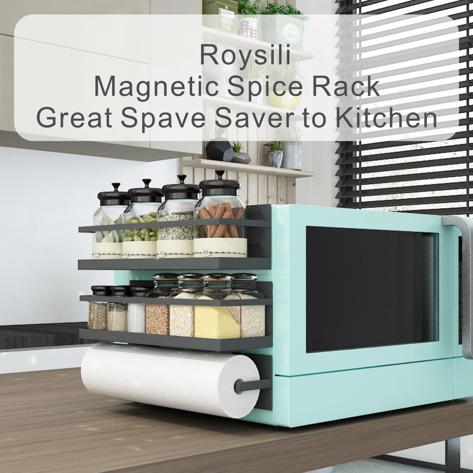 Roysili Magnetic Spice Rack Organizer Spice Organizer For Refrigerator Fridge Spice Rack For Kitchen Organizer Magnetic Shelf Space Saving Black 2 Pack With 2 Hooks