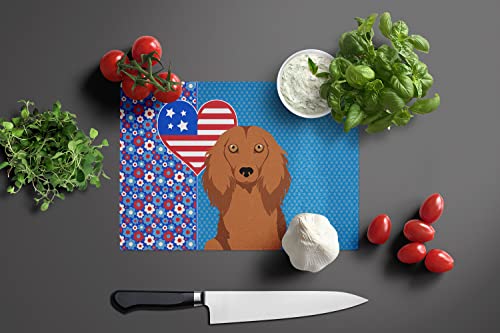 Caroline's Treasures WDK5196LCB Longhair Red Dachshund USA American Glass Cutting Board Large, 12H x 16W, multicolor