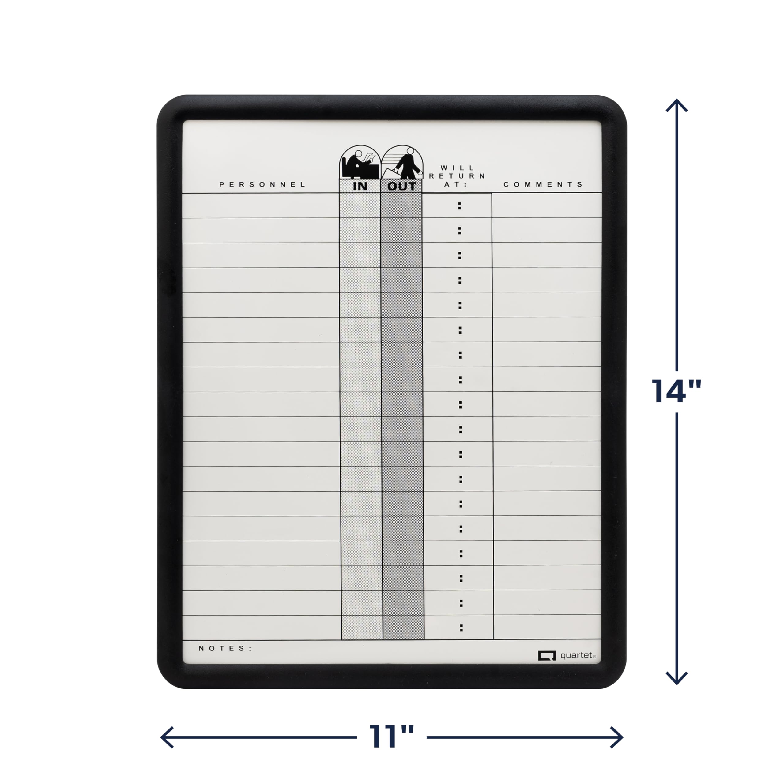 Quartet In/Out Board, 11" x 14", DuraMax Porcelain, In and Out Board, Classic Gray, Black Frame (750), Gray/White, 11 x 14 Inches (Tracks 18 Names)