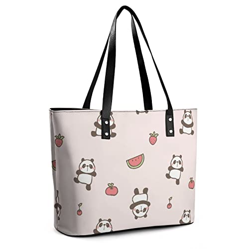 Womens Handbag Panda Patterns Leather Tote Bag Top Handle Satchel Bags For Lady