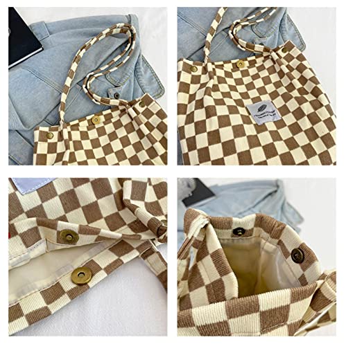 Corduroy Totes Bag Women's Shoulder Handbags Big Capacity Shopping Bag with Inner Pockets(White Smile)