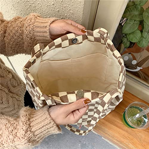 Corduroy Totes Bag Women's Shoulder Handbags Big Capacity Shopping Bag with Inner Pockets(White Smile)