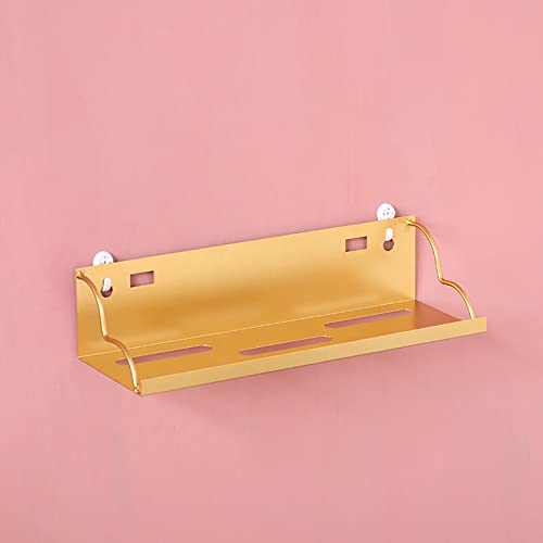 Above Sink Shelf Decoration Rack Simple Style Wall Hanging Decoration Metal Bracket Wooden Base Natural Stability Beautiful and Generous (Gold, One Size)