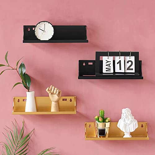 Above Sink Shelf Decoration Rack Simple Style Wall Hanging Decoration Metal Bracket Wooden Base Natural Stability Beautiful and Generous (Gold, One Size)