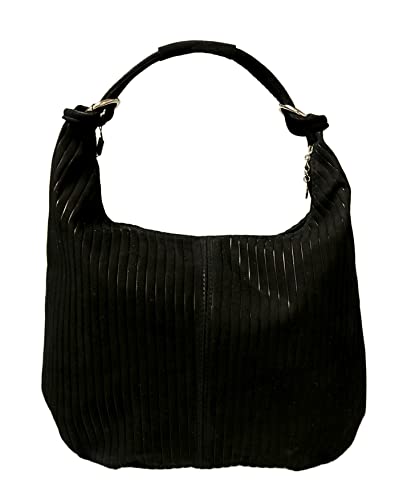 Pierre Cardin Black Leather Large Hobo Relaxed Suede Shoulder Bag for womens