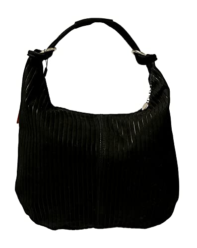 Pierre Cardin Black Leather Large Hobo Relaxed Suede Shoulder Bag for womens