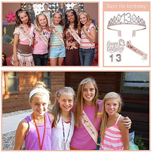 BEAN LIEVE 13th Birthday Decorations - Including 13th Birthday Sash, 13th Birthday Diamond Crown/Tiara, Birthday Candles and Cake Toppers, Rose Gold Maiden Gift 13th Birthday Celebration.