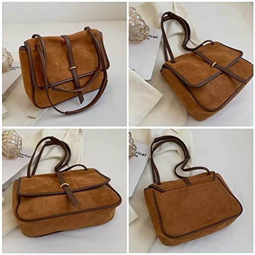 Mudono Handbags for Women Soft Suede Tote Bag Spacious Square Shoulder Purse Vintage Crossbody Messenger Satchel