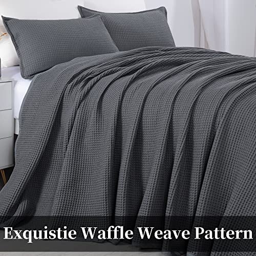HOMBYS Cotton Waffle Blanket Oversized King 120x128 in, Huge Breathable Waffle Weave Family Blanket for All Season, Large Grey 10x10 Lightweight Throw Blankets for Couch, Bed, Sofa
