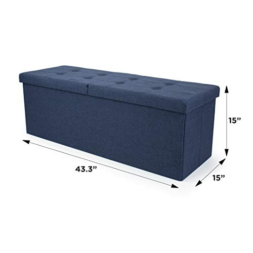 Humble Crew, Navy Folding Storage Ottoman Bench with Tufted Padded Flip Lid