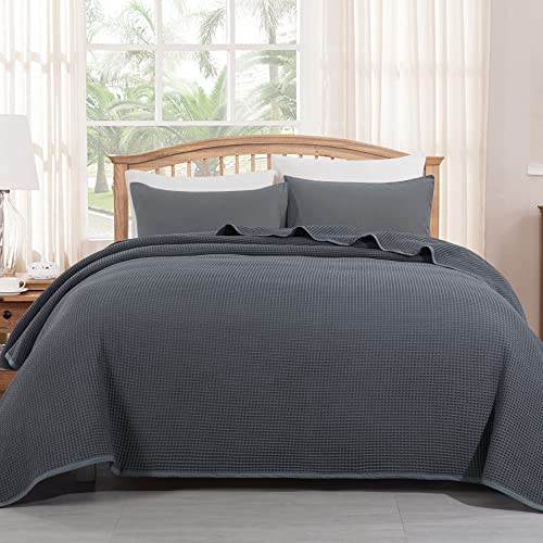 HOMBYS Cotton Waffle Blanket Oversized King 120x128 in, Huge Breathable Waffle Weave Family Blanket for All Season, Large Grey 10x10 Lightweight Throw Blankets for Couch, Bed, Sofa