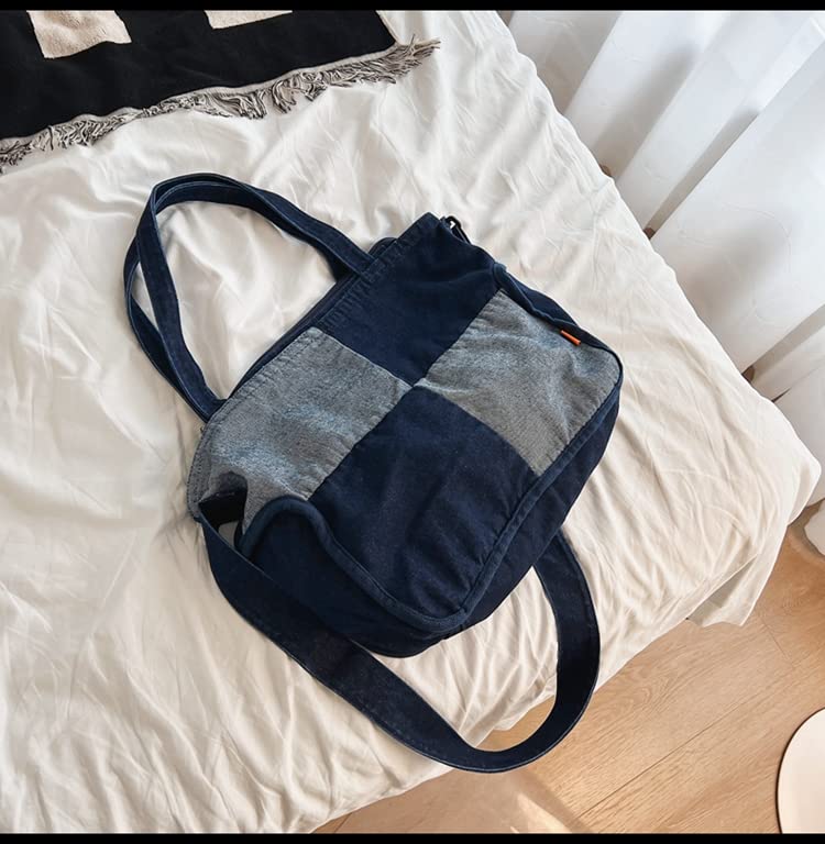 Light Weight Soft Denim Tote Shopper Shoulder Handbag Hobo Tote Bag for Women Crossbody Bag Large Capacity Purse (Dark Green)