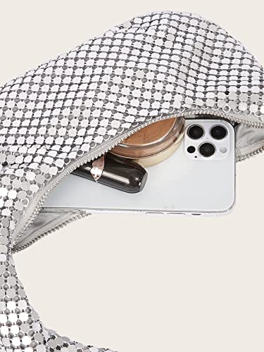 JYG Hobo Bag for Women Shiny Evening Handbag Fashion Designer Purses for Travel Vacation 2023 (Silver)