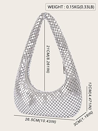 JYG Hobo Bag for Women Shiny Evening Handbag Fashion Designer Purses for Travel Vacation 2023 (Silver)