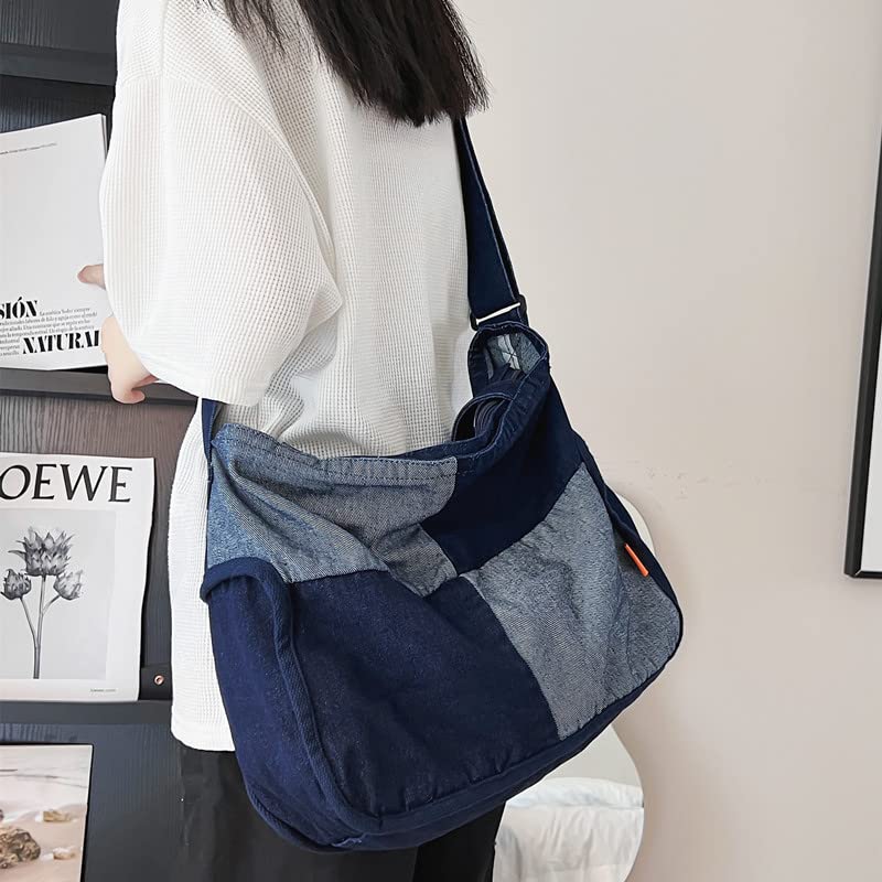 Light Weight Soft Denim Tote Shopper Shoulder Handbag Hobo Tote Bag for Women Crossbody Bag Large Capacity Purse (Dark Green)