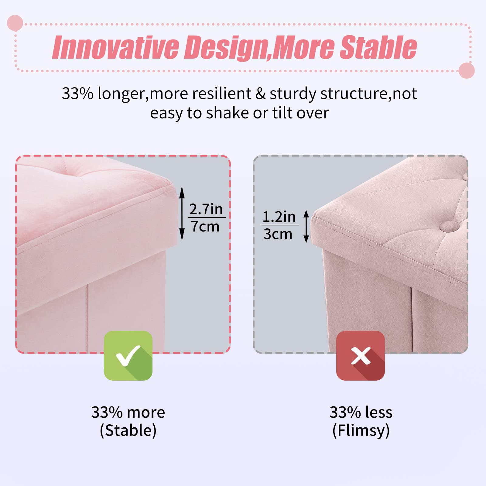 BRIAN & DANY 43 Inches Folding Storage Ottoman Bench, Velvet Ottoman with Storage for Living Room, Long Shoes Bench,Flannelette Footrest Benches Seat (Pink)