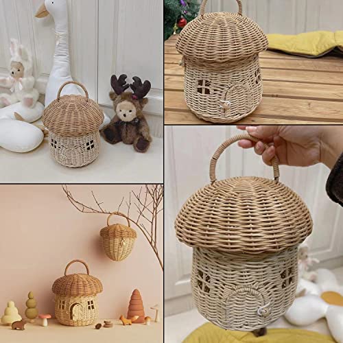 CHADWICK Easter Basket for Kids - 12 Inch Wicker Bunny Basket with Handle & Lid, Mushroom Shape Portable Easter Baskets for Eggs, Candy Storage, Picnic, Desktop Decoration, Party Gifts, Photo Props