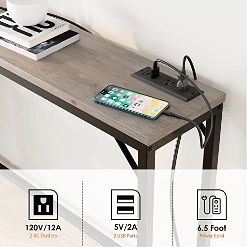 IDEALHOUSE Console Table with Power Outlets & USB Ports, Narrow Sofa Table with Charging Station, 39.3" Industrial Entryway Table, Behind Couch Table for Living Room, Hallway, Foyer, Bedroom-Grey