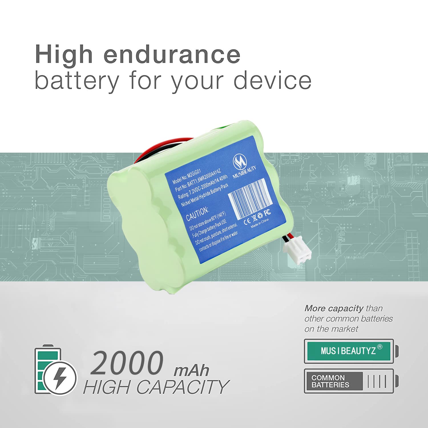 7.2V 2000mAh Replacement Battery Compatible with 2Gig BATT1, BATT1X, BATT2X, 6MR2000AAY4Z, GC2 2GIG-CNTRL2 2GIG-CP2, GCKIT311, 228844, Go Control Panel Alarm System 10-000013-001, PERS-4200