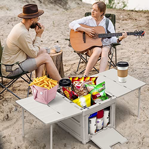ShiyiFly Folding Storage Box Collapsible Lidded Home Storage Bins Folding Table Camping Storage Box Multi Function Box Car Organizer Picnic (Grey)