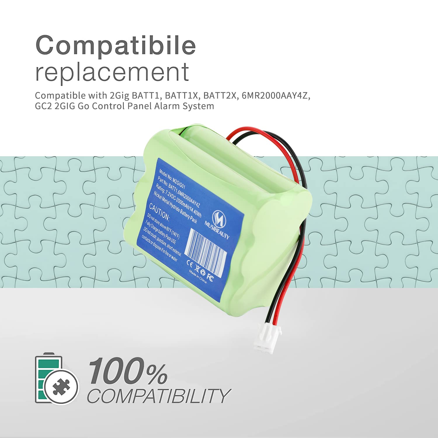 7.2V 2000mAh Replacement Battery Compatible with 2Gig BATT1, BATT1X, BATT2X, 6MR2000AAY4Z, GC2 2GIG-CNTRL2 2GIG-CP2, GCKIT311, 228844, Go Control Panel Alarm System 10-000013-001, PERS-4200