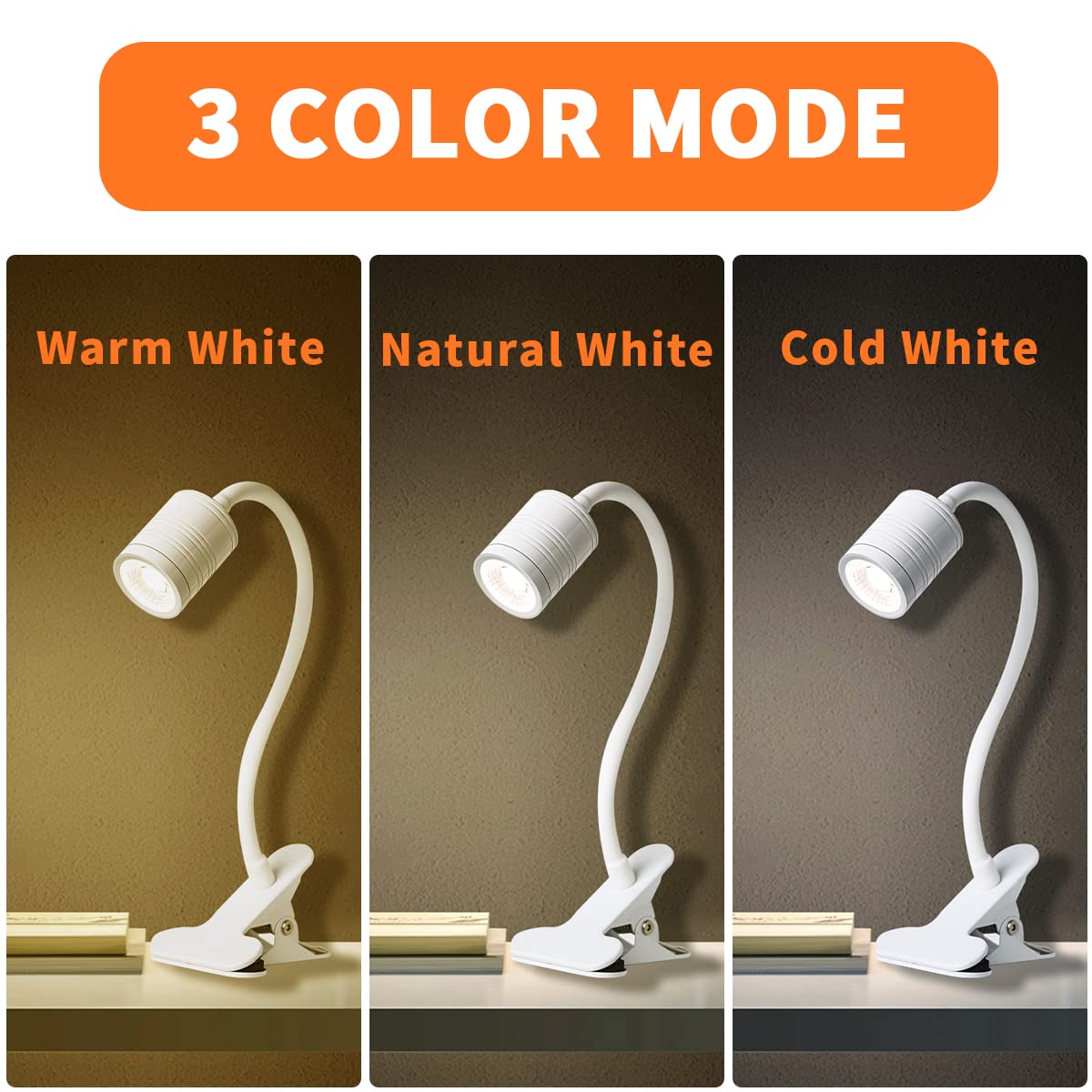EAGLOD LED 3 Brightness Clamp Light,Portable Clip Light LED Lamp, USB Plug Clip on Desk Lamp ,360°Flexible Gooseneck Night Reading Light,Desk/Table Bedside Headboard,Nail Art ,Tattoo Lamp,
