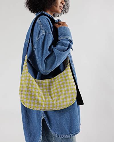 Medium Nylon Crescent Bag - Pink Pistachio Pixel Gingham