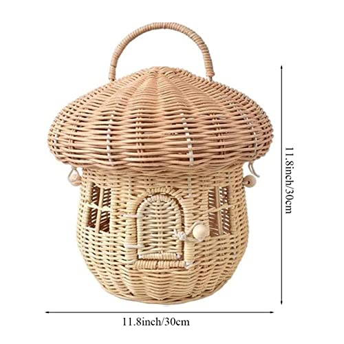 CHADWICK Easter Basket for Kids - 12 Inch Wicker Bunny Basket with Handle & Lid, Mushroom Shape Portable Easter Baskets for Eggs, Candy Storage, Picnic, Desktop Decoration, Party Gifts, Photo Props