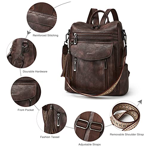 Shrrie Backpack Purse for Women Fashion Leather Backpack Purse Designer Travel Backpack Convertible Shoulder Bag with Wristlet