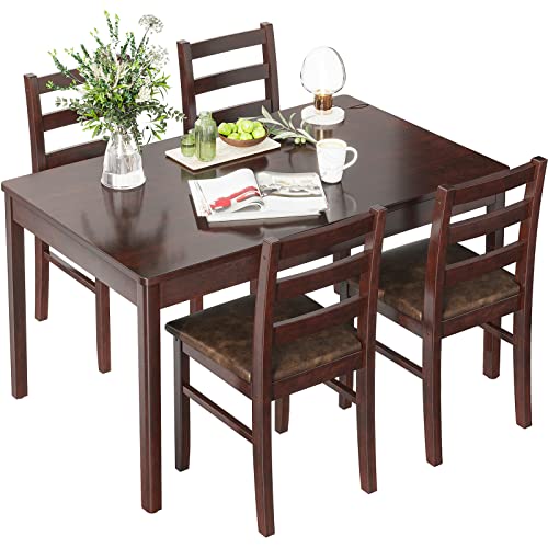 KKL Dining Table Set for 4, Kitchen Table and Chairs for 4, Farmhouse Wood Kitchen and Dining Room Table Set for 6, 5-Piece Modern Dinner Table Set, Easy Assembly, Coffee