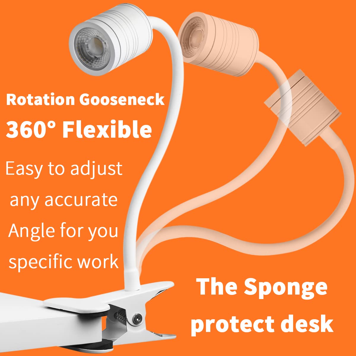 EAGLOD LED 3 Brightness Clamp Light,Portable Clip Light LED Lamp, USB Plug Clip on Desk Lamp ,360°Flexible Gooseneck Night Reading Light,Desk/Table Bedside Headboard,Nail Art ,Tattoo Lamp,
