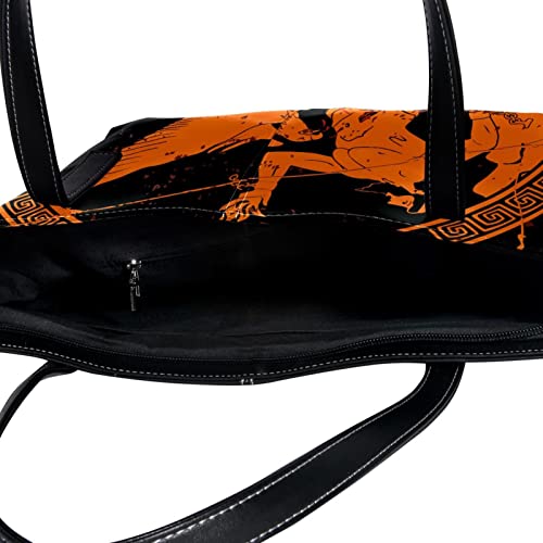 Women’s Leather Tote Bag, Ancient Greek God Prometheus Large Heavy Duty Shoulder Bag Travel Work School Handbag