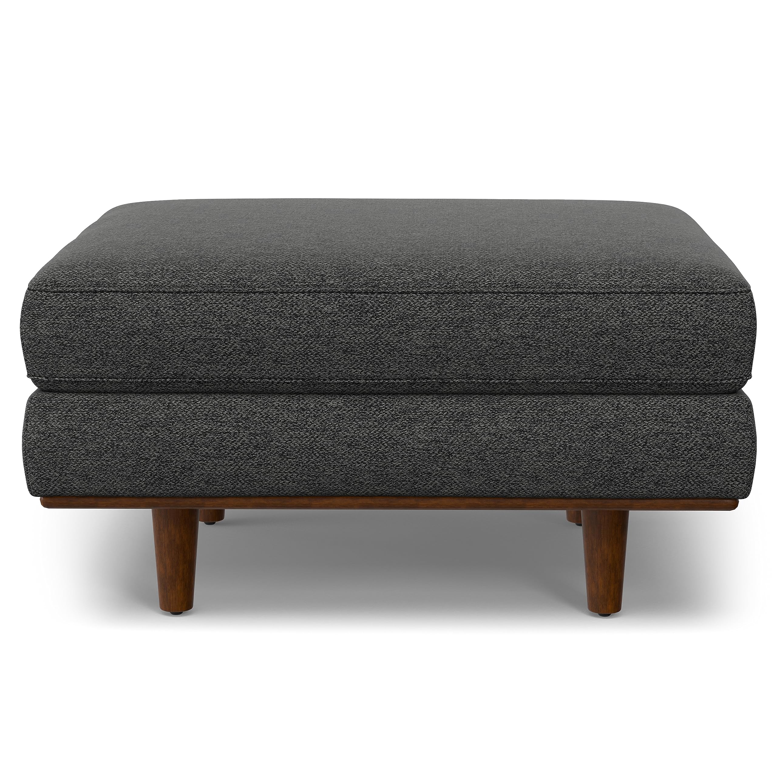 SIMPLIHOME Morrison 33 inch Wide Mid-Century Modern Ottoman in Charcoal Grey Woven-Blend Fabric, Assembled, for the Living Room, Entryway and Family Room