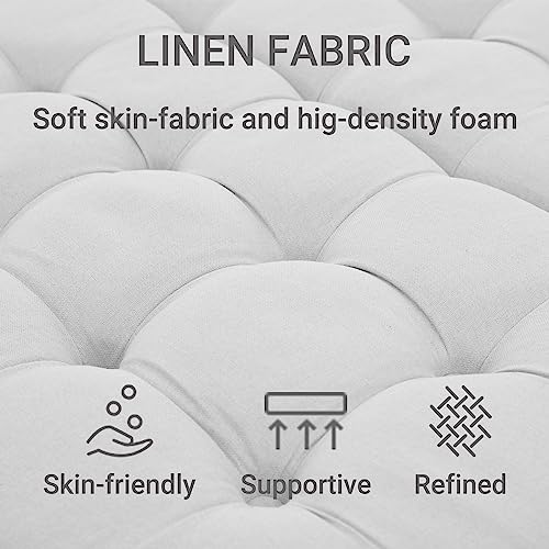 Tbfit Large Square Storage Ottoman Bench, Tufted Upholstered Coffee Table Ottoman with Storage, Oversized Storage Ottomans Toy Box for Living Room (Beige)