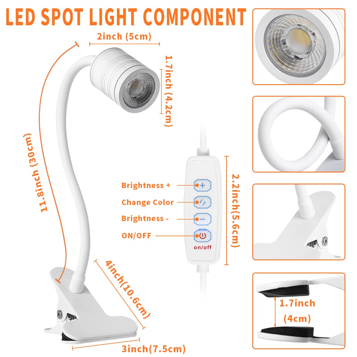 EAGLOD LED 3 Brightness Clamp Light,Portable Clip Light LED Lamp, USB Plug Clip on Desk Lamp ,360°Flexible Gooseneck Night Reading Light,Desk/Table Bedside Headboard,Nail Art ,Tattoo Lamp,