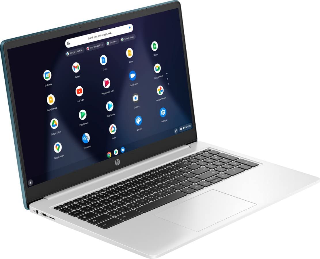 HP 2023 Newest Chromebook Laptop, Intel Quad-Core Processor, 15.6 inch HD Display, 8GB Memory, 64GB eMMC, 128GB MicroSD Card, Intel UHD Graphics, Wi-Fi, Bluetooth, Chrome OS, Bundle with JAWFOAL