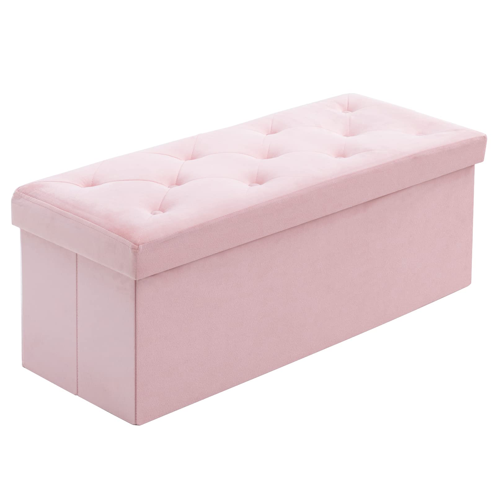BRIAN & DANY 43 Inches Folding Storage Ottoman Bench, Velvet Ottoman with Storage for Living Room, Long Shoes Bench,Flannelette Footrest Benches Seat (Pink)
