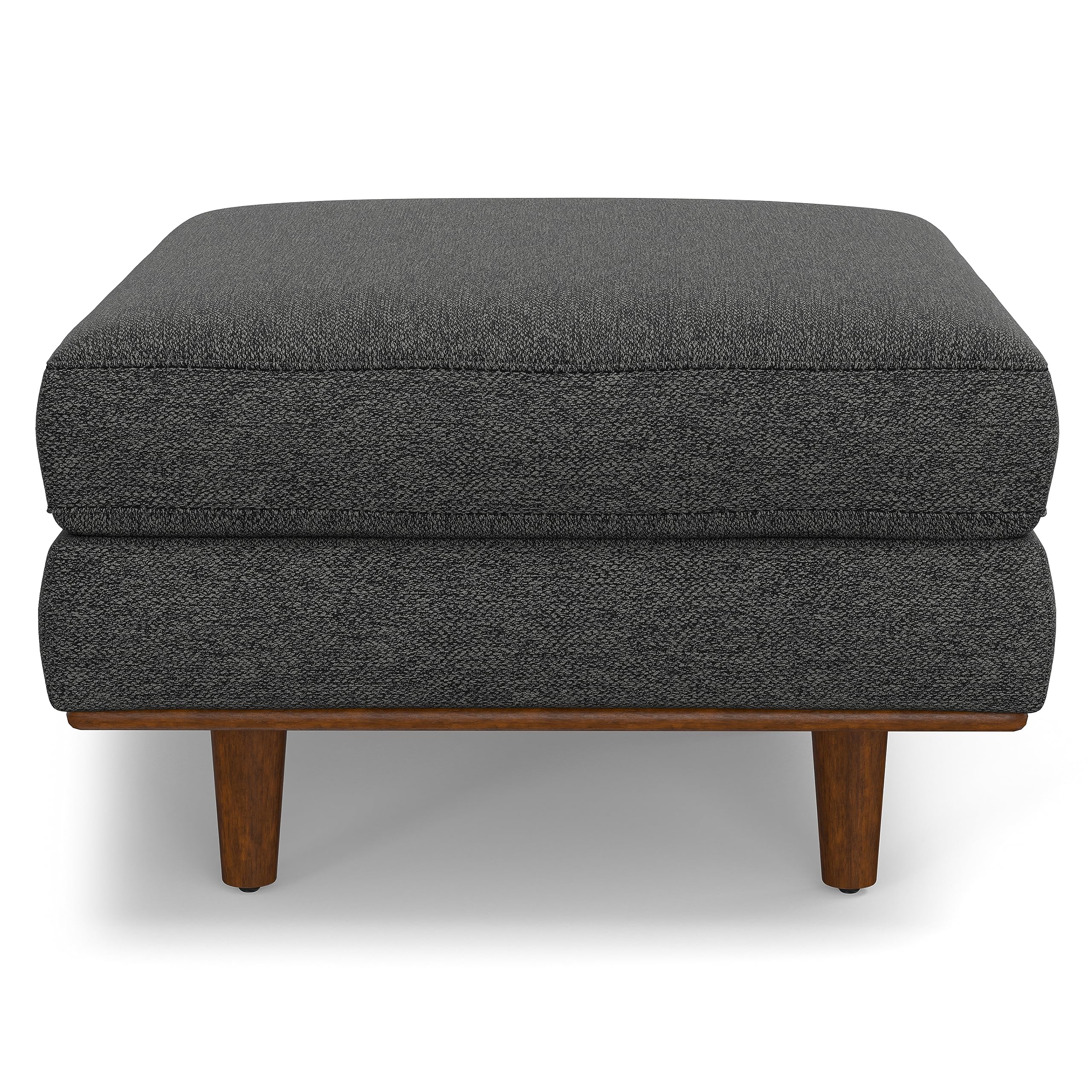 SIMPLIHOME Morrison 33 inch Wide Mid-Century Modern Ottoman in Charcoal Grey Woven-Blend Fabric, Assembled, for the Living Room, Entryway and Family Room