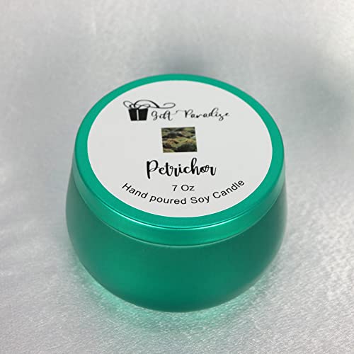 Petrichor Candle | Soy Wax, 7 oz, Hand Poured, Spring, Summer, Easter, Smell of Rain & Dirt, Forest, Scented Candle
