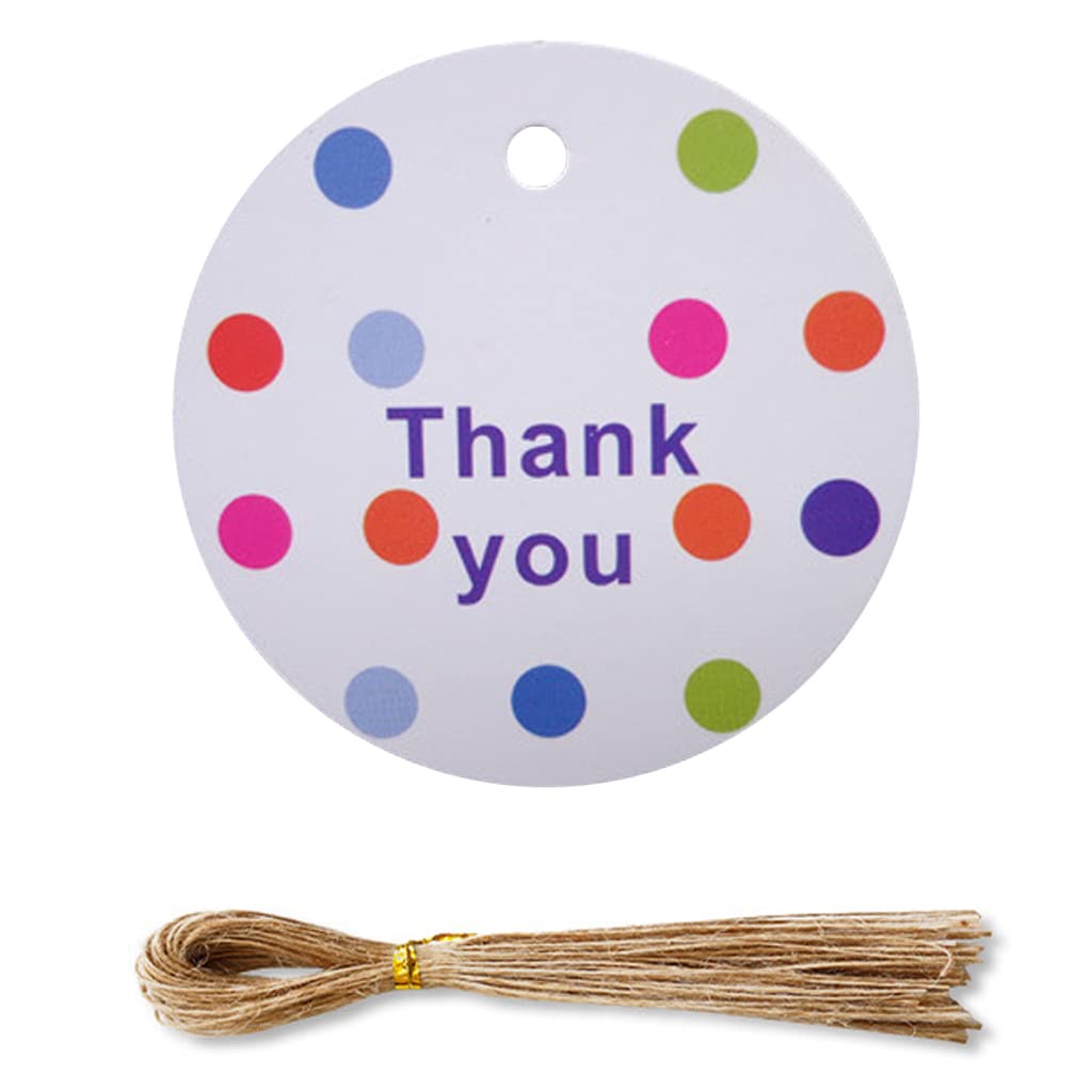 JZTang 100 Pcs Thank You Tags Round Thank You Gift Tags with String Hanging Labels for Wedding Favor Birthday Gifts Baby Shower Favor( Pattern 1 )