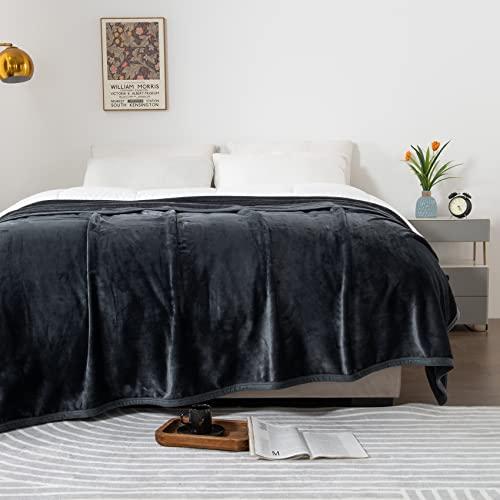 HULAWAO Fleece Bed Blankets, Soft Lightweight Luxury Throw Blanket, Plush Fuzzy Super Cozy and Comfy for Couch Sofa or Bed, All Seasons(Dark Grey, Queen)