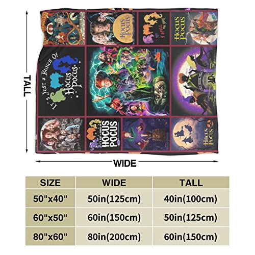 TNHPYEG Travel American Fantasy Comedy Horror Hocus and Pocus Throw Blanket, Fleece Halloween Blankets and Throws for Sofa, Warm Air Conditioned Blanket 50"X40"