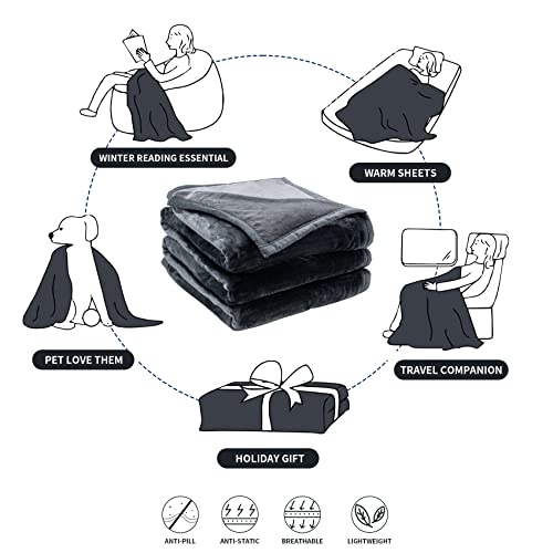 HULAWAO Fleece Bed Blankets, Soft Lightweight Luxury Throw Blanket, Plush Fuzzy Super Cozy and Comfy for Couch Sofa or Bed, All Seasons(Dark Grey, Queen)